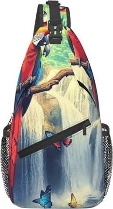 Generic Sac &agrave; bandouli&egrave;re pour homme avec perroquets tropicaux et fleurs exotiques