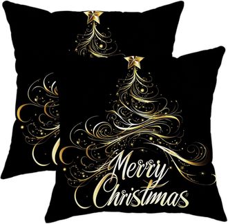 Generic Frohe Weihnachten! Zierkissenbezug Atmungsaktiv Kissenh&uuml;llen Quadratische Kissenbez&uuml;ge F&uuml;r Balkon Sofa Heimdekoration 45X45Cm 2Er Set