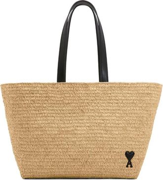Ami Large Ami De Coeur Raffia Tote Bag