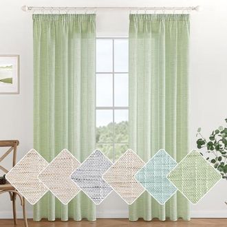Miulee Rideau Voilage Lin Salon Vert Voile Rideaux en Lin Chambre Moderne Transparent Translucide Int&eacute;rieurs Galon 140x215 cm Lot de 2 Vert