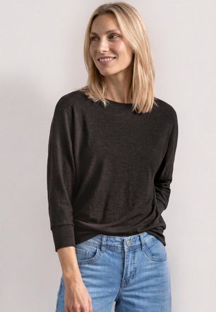 Street One Langarmshirt STREET ONE, Damen, Gr. 34, schwarz (schwarz coffee meliert), Stoff, 95% Viskose, 5% Elasthan, unifarben, comfort fit normal, U-Boot-Aussc