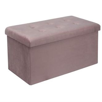 Woltu Banc de Rangement 80 L, Tabouret Pouf Pliable en Velours Rose, Capacité de Charge 300 kg, 76x37,5x38 cm