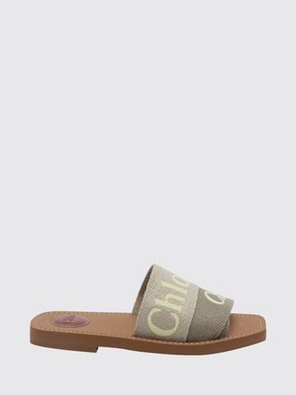 Chlo&eacute; Sandales plates Woody en toile avec logo brod&eacute; et bout carr&eacute;