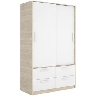 Dmora Kleiderschrank 2 T&uuml;ren Barzena, Schlafzimmerm&ouml;bel, Schrank, Garderobe, 120x60 h204 cm, Wei&szlig; und Eiche - Dmora
