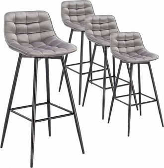 Woltu 4er Set Barhocker Barstuhl Hocker Tresenhocker Bistrohocker Design Stuhl Samt Metall Hellgrau - Woltu