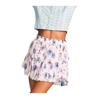 LoveShackFancy Loveshackfancy, Femme, Jupes, Blanc, Taille: 44 FR Jupe Mini &agrave; Volants Florale