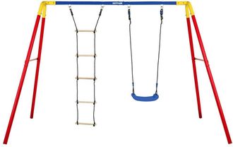 Kettler Doppelschaukel Combi Outdoor | Schaukelger&uuml;st inklusive Schaukelsitz, Leiter, Bodenanker | 100kg belastbar | Stabiles und wetterfestes Metallger&uuml;st I 