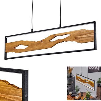 HOFSTEIN LED Pendelleuchte Nevogilde, moderne Hängelampe aus Metall/Holz in Schwarz/Natur im Retro/Vintage-Design, Hängeleuchte mit Holzbalken, Höhe max. 150 c