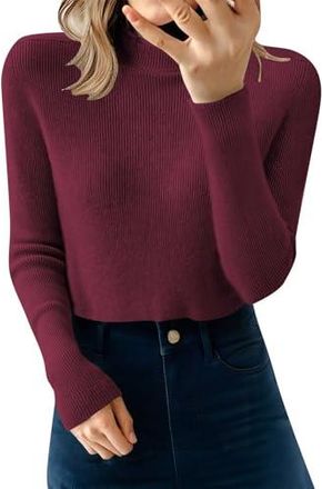 Generic Pull à col roulé pour femme - Pull à col roulé confortable - Manches longues - Pull en tricot épais - Couleur unie - Col rond - Confortable - Haut côt