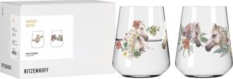 Ritzenhoff 8086001 Wasserglas 2er Set 500 ml, Serie Reitgold - 2 Stück Motiv, Pferde floral geschmückt, Made in Germany
