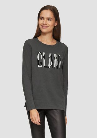 s.Oliver Langarmshirt T-Shirt Weiches Jerseyshirt mit Frontprint und Schmucksteinen