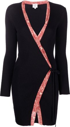 Jean Paul Gaultier 1990s Geripptes Wickelkleid - Schwarz