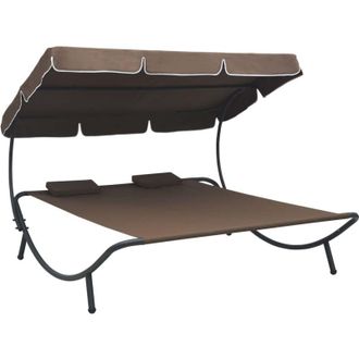 vidaXL Vidaxl - Lit de repos dext&eacute;rieur avec auvent et oreillers Marron