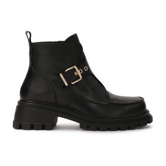 Kazar Lederstiefel mit dekorativer Schnallenklappe - - Shoes - Damen - Schwarzk - 39 EU