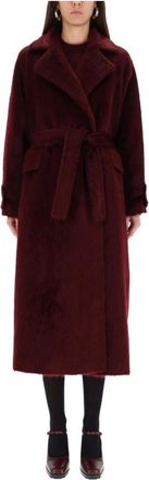 Max Mara Femme, Manteaux, Rouge, Taille: 36 FR Manteau Long Crois&eacute; en Laine M&eacute;lang&eacute;e