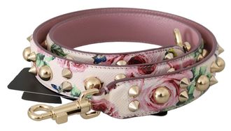Dolce & Gabbana Floral Leather Stud Shoulder Bag Strap - Pink