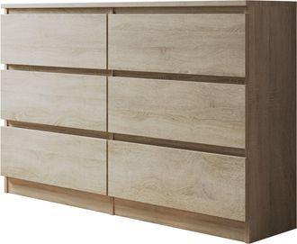 Mirjan24 Kommode mit 6 Schubladen Malwa M6 120, Anrichte, Diele, Flur, Highboard, Mehrzweckschrank, Sideboard, Wohnzimmer, Esszimmer (Sonoma Eiche)