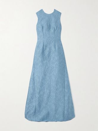 Emilia Wickstead Robe Longue Dos Ouvert En Cloqu&eacute; Malcolm - Bleu