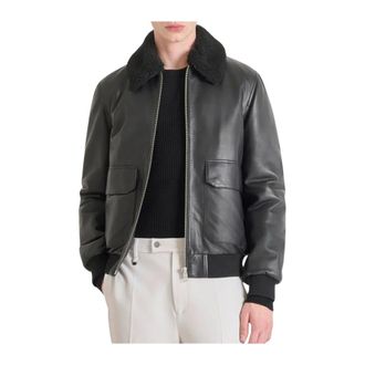 Antony Morato Homme, Vestes, Noir, Taille: XL Blouson en cuir coupe droite avec col teddy