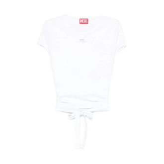 Diesel Geripptes Oberteil mit Wickelschn&uuml;rung - - Tops - Damen - Wei&szlig; - XS