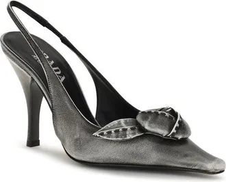 Prada Floral-Detail Goatskin Pump - Grey