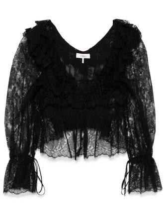 Chlo&eacute; haut crop en dentelle &agrave; col v - Noir