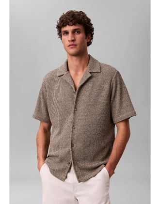 Calvin Klein Chemise en maille textur&eacute;e &agrave; manches courtes - Noix de cajou grill&eacute;e-Marron
