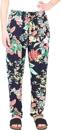 Easy Young Fashion Pantalon dété pour femme - Pantalon de loisirs floral avec taille élastique - Pantalon long bohème - Pantalon de plage en coton 777, Bleu floral, 36-4