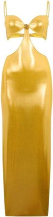 Roberto Cavalli Femme, Robes, Jaune, Taille: 40 FR Longue Robe Dor&eacute;e en Satin