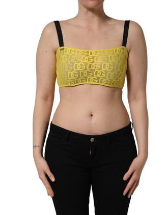 Dolce & Gabbana Womens Yellow Cotton Crepe Chiffon Crop Bralette Top Elastane Nylon Silk