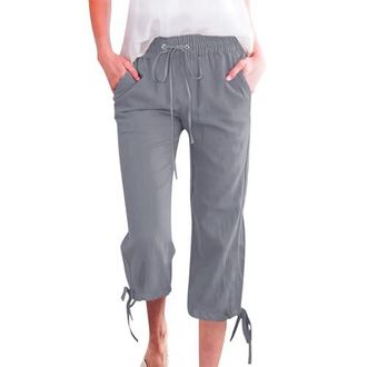 Generic Pantalon d&eacute;t&eacute; 7/8 pour femme - L&eacute;ger - Avec cordon de serrage et poches - Pantalon en coton et lin - Pantalon &eacute;l&eacute;gant et a&eacute;r&eacute; - D&eacute;contract&eacute; - Conforta