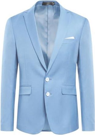 AlltheMen Blazer à Deux Boutons Fendu à larrière Vouleur Unie pour Hommes Veste de Costume daffaires Homme Bleu Ciel XL