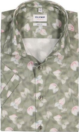 Olymp Herren Kurzarmhemd gr&uuml;n Baumwoll-Stretch