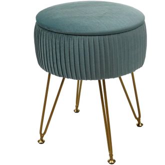 Mendler Mendler - Pouf HWC-K47 - tabouret avec compartiment de rangement - ø 33cm - aspect velours - vert - piètement or