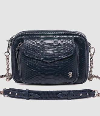 CLARIS VIROT Sac Big Charly Python Navy Argentée