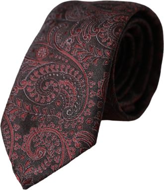 Dolce & Gabbana Bordeaux Patterned Silk Adjustable Men Tie