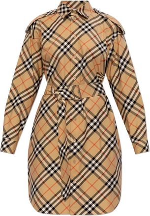 Burberry Femme, Robes, Beige, Taille: 36 FR Check Collar Cotton Polo Dress