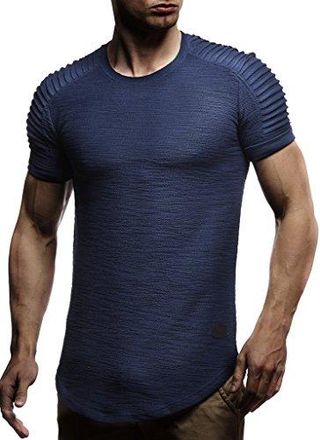 LEIF NELSON LN6325 T-shirt d&eacute;t&eacute; &agrave; col rond en coton pour homme Coupe ajust&eacute;e - Bleu - X-Large