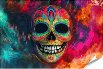 Islandburner XXL Bild Poster Bunter Totenkopf in lebendigen Farben f&uuml;r Wohnzimmer Kunstsammler Galerie Premium Bilder Fotodruck