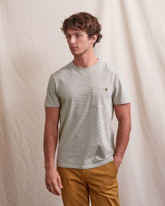 Faguo T-shirt &eacute;cru et kaki coton