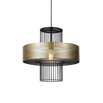 QAZQA Design Smarte H&auml;ngelampe I Pendellampe I Pendelleuchte Gold I Messing mit Schwarz 50 cm inkl. Wifi G95 - Tess I Wohnzimmer I Schlafzimmer - Stahl Zyli