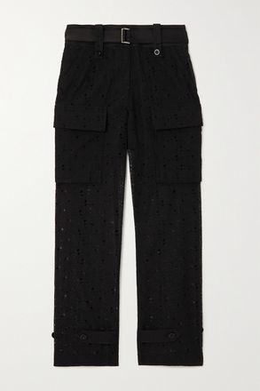 sacai Sacai Hose Mit Geradem Bein Aus Einer Baumwollmischung Mit Lochstickerei Und G&uuml;rtel - Schwarz