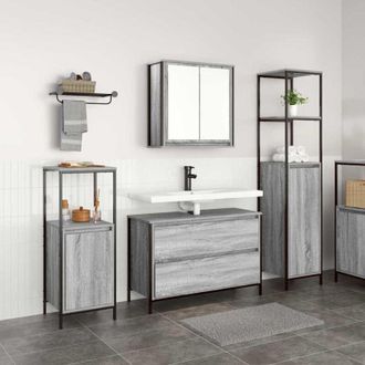 vidaXL 3-teiliges Badezimmerm&ouml;belset Grau Sonoma Holzwerkstoff - Vidaxl