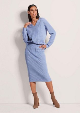 Madeleine Strickpullover Langarm V-Ausschnitt-Pullover Strick Pullover aus weichem Schurwolle-Kaschmir-Mix in l&auml;ssiger Passform