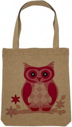 Fabulous Sac Shopping Tote Bag Aspect Lin - Chouette Rose sur une Branche Dessin Yeux en Boutons - Sac de Courses Toile Epaisse 360g Beige Naturel Cabas Port&eacute; 