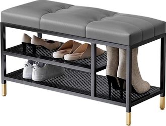 Generic 3-stufige Schuhaufbewahrungsbank Mit Gepolsterter Sitzfläche - Eingangsbereichsbank Mit Metallrahmen for Wohnzimmer Und Schlafzimmer(Grey,60 x 32 x 47