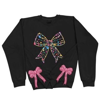 Generic Sweat-shirt à paillettes Y2K pour femme avec noeud brodé - Imprimé de Noël amusant - Col rond - Fentes latérales, Z02 - Noir, S