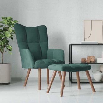 vidaXL vidaXL Relaxsessel mit Hocker Dunkelgr&uuml;n Samt