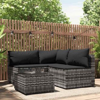 vidaXL 4-tlg. Garten-Lounge-Set mit Kissen Grau Poly Rattan - Vidaxl