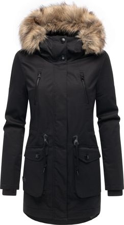 Ragwear Damen Winterparka warme Winterjacke mit Kapuze und (abnehmbarem) Kunstfell Ellsa B YOUMODO Black Gr. 3XL